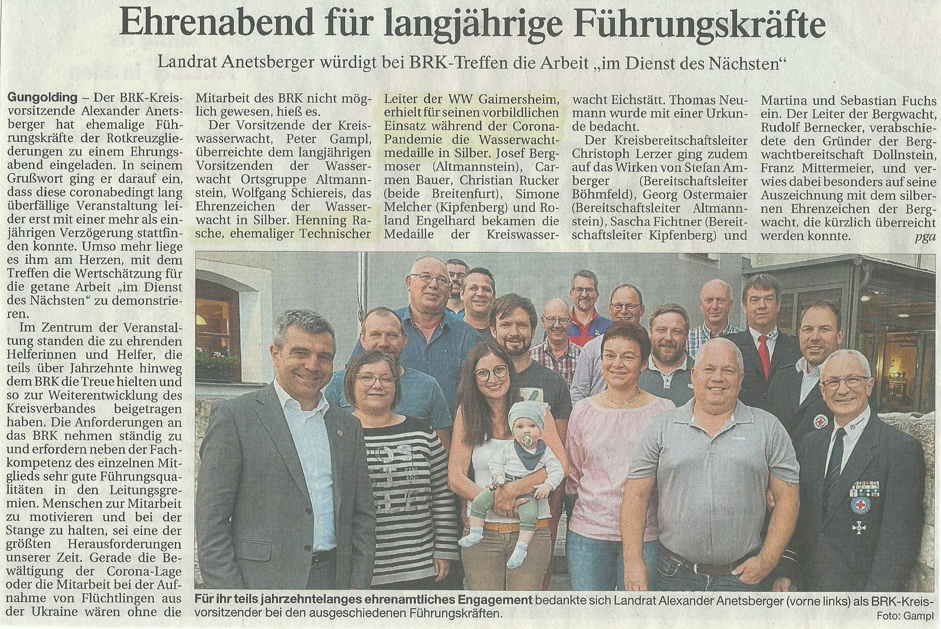 Auszeichnung – Wasserwacht Gaimersheim